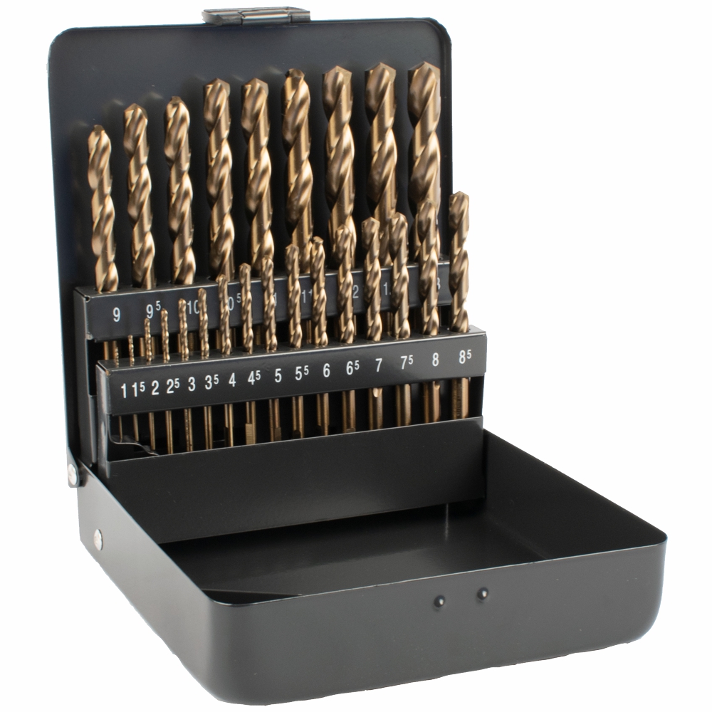 HSS COBALT DRILL BIT SET 25 PIECE 1-13MM X 0.5 3- SIDED IN METAL CASE – National Tools and Safety